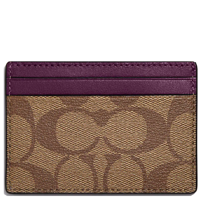 COACH CARD CASE IN SIGNATURE CANVAS IM/KHAKI/BOYSENBERRY 63279 ...
