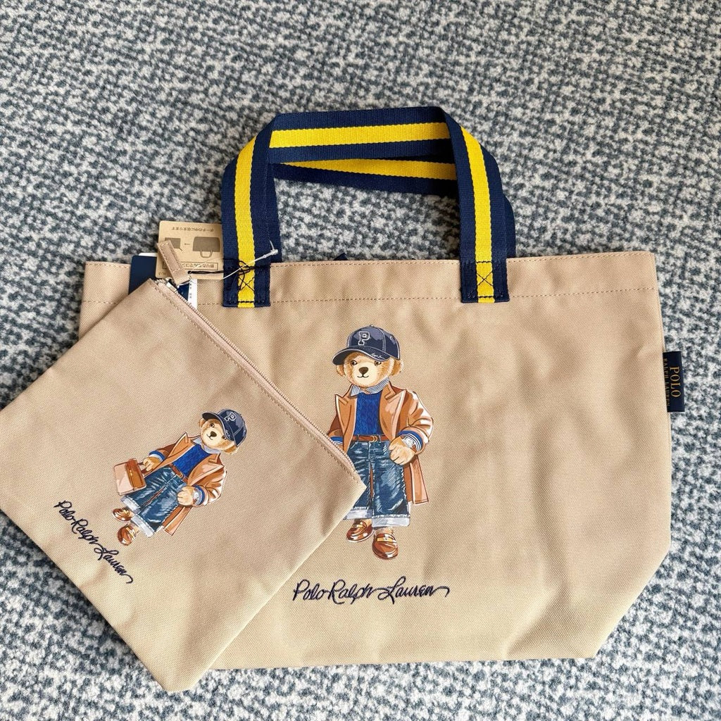 POLO RALPH LAUREN TOTE BAG INCLUDE SMALL POUCH 2 IN ONE LIGHT BROWN BE ...